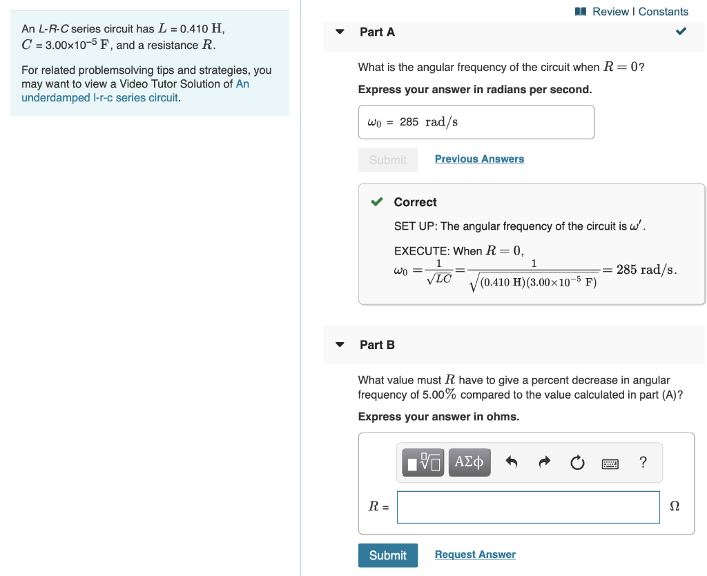 Solved Review Constants An L-R-C series circuit has L = | Chegg.com