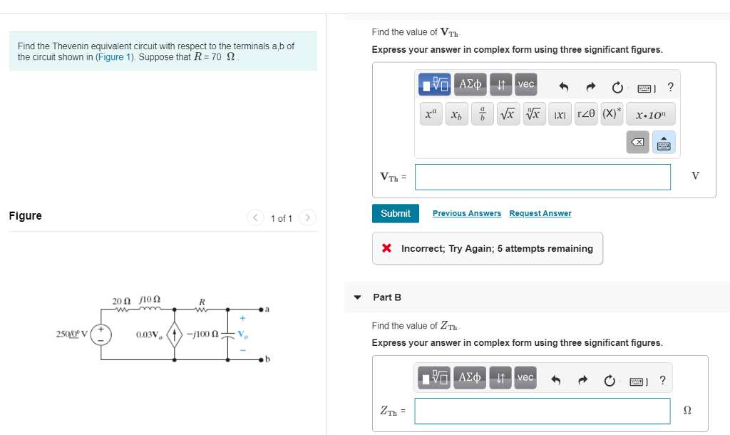 Solved Find the value of VTh Express your answer in complex | Chegg.com
