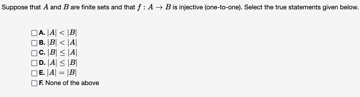 Solved Suppose that A and B are finite sets and that f : A → | Chegg.com