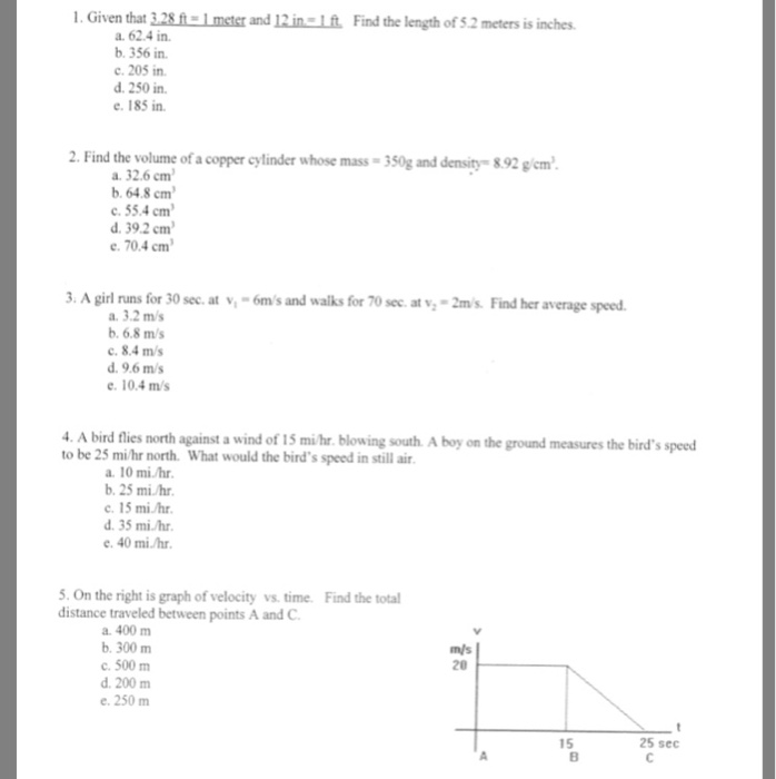 Solved 1. Given that 328 ft-1 meter and 12 in-1ft Find the | Chegg.com