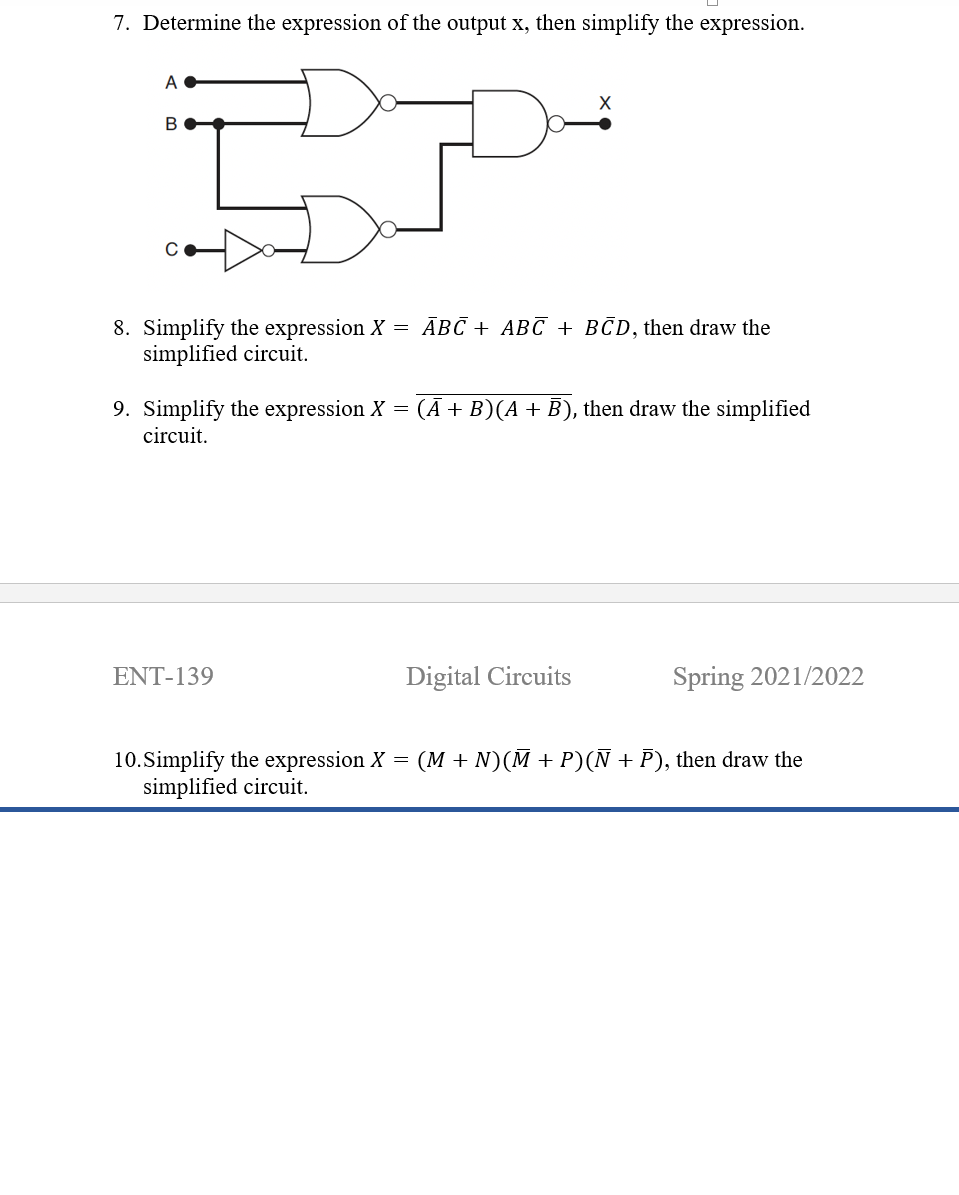 Solved 1. Determine the output x from the OR gate for the | Chegg.com