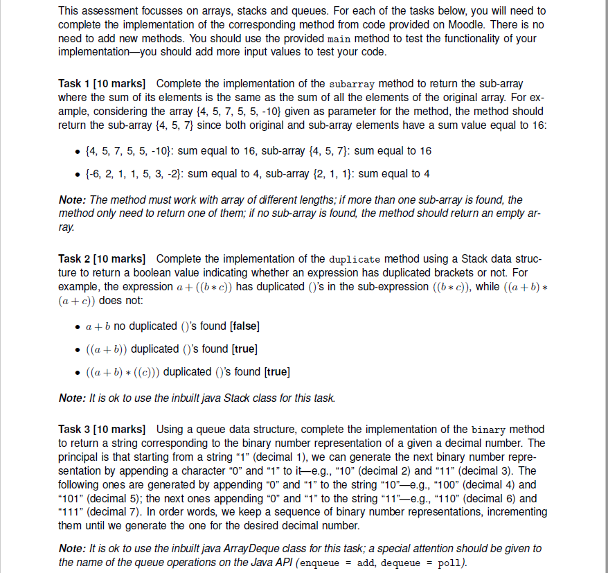Solved This assessment focusses on arrays, stacks and | Chegg.com