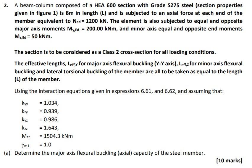 2. A beam-column composed of a HEA 600 section with | Chegg.com