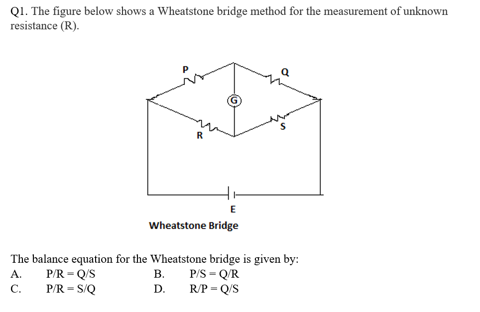 Solved Q1. The figure below shows a Wheatstone bridge method | Chegg.com