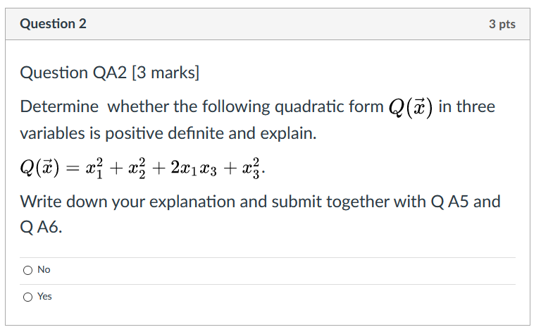 Solved Question 2 3 pts Question QA2 [3 marks] Determine | Chegg.com