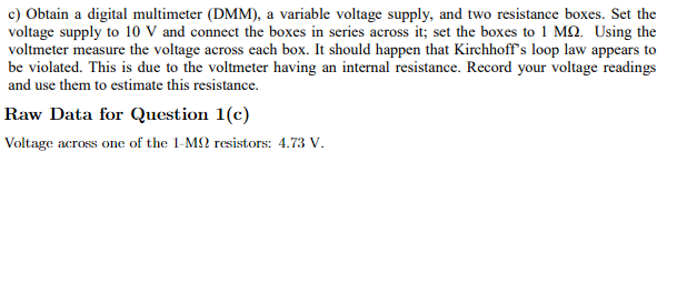 Solved c) Obtain a digital multimeter (DMM), a variable | Chegg.com