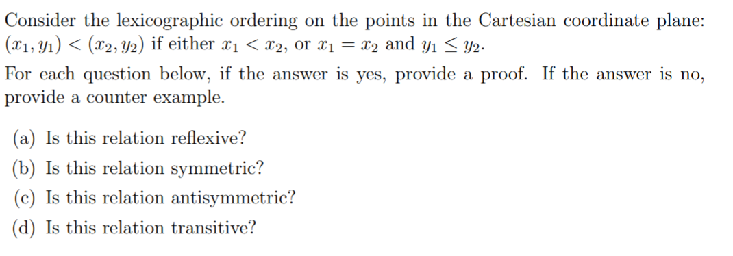Solved Consider The Lexicographic Ordering On The Points In
