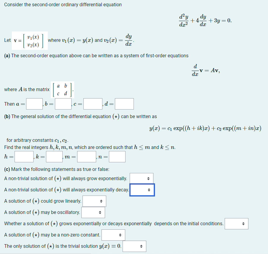 Solved Consider the second-order ordinary differential | Chegg.com