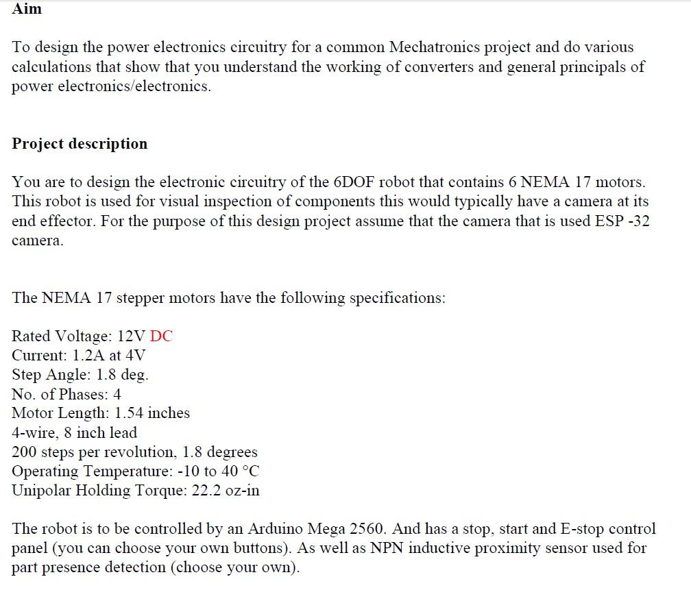 Aim To design the power electronics circuitry for a | Chegg.com