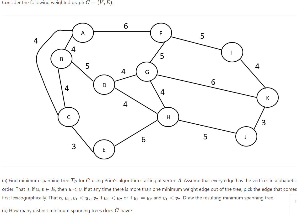 Solved Consider the following weighted graph G=(V,E). (a) | Chegg.com