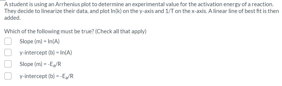Solved A student is using an Arrhenius plot to determine | Chegg.com