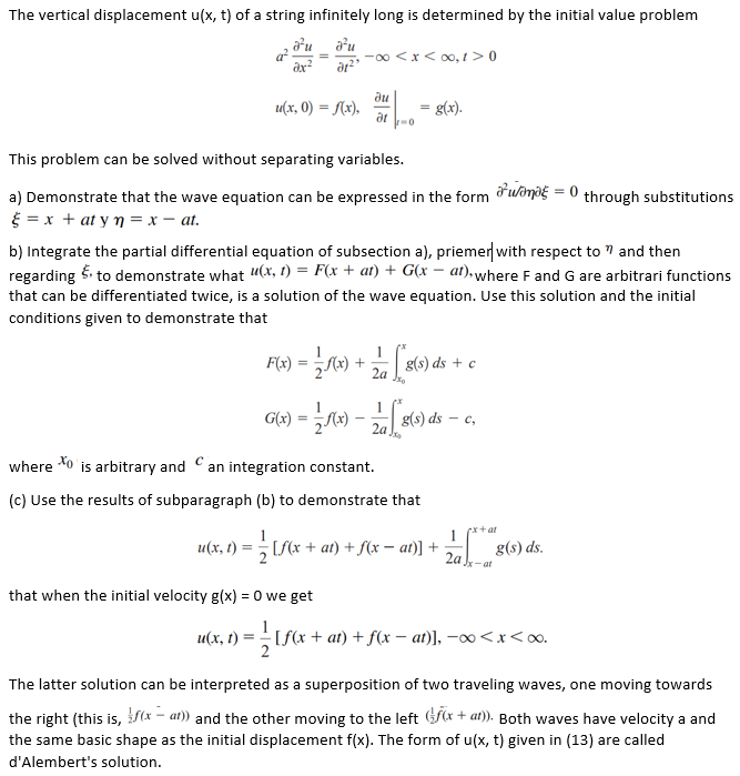 Solved The vertical displacement u(x, t) of a string | Chegg.com
