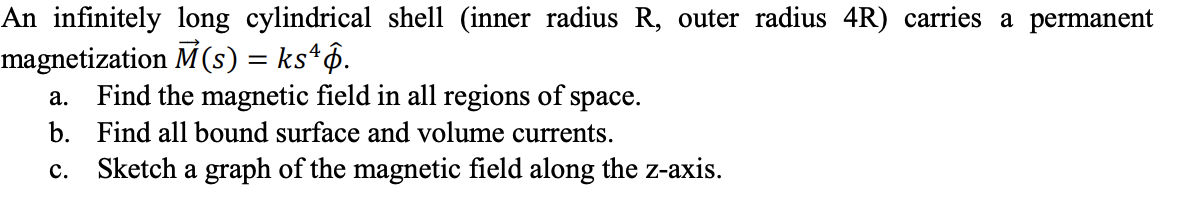 Solved = An infinitely long cylindrical shell (inner radius | Chegg.com