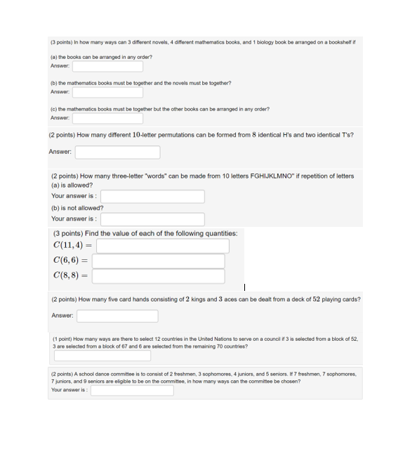 Solved (3 points) In how many ways can 3 diflerent novels, 4 | Chegg.com