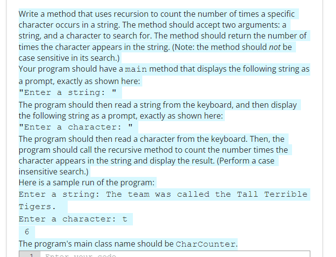 Solved Write a method that uses recursion to count the | Chegg.com