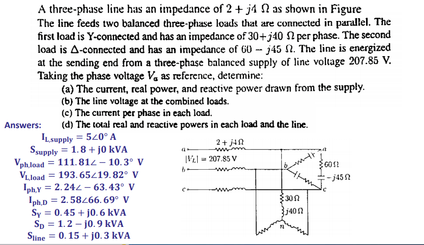 Solved A three-phase line has an impedance of 2 + j4 N as | Chegg.com