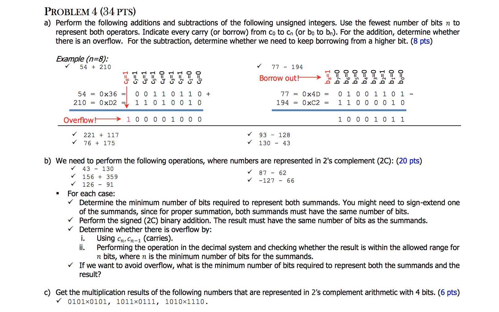 Solved PROBLEM 4 (34 PTS) a) Perform the following additions | Chegg.com