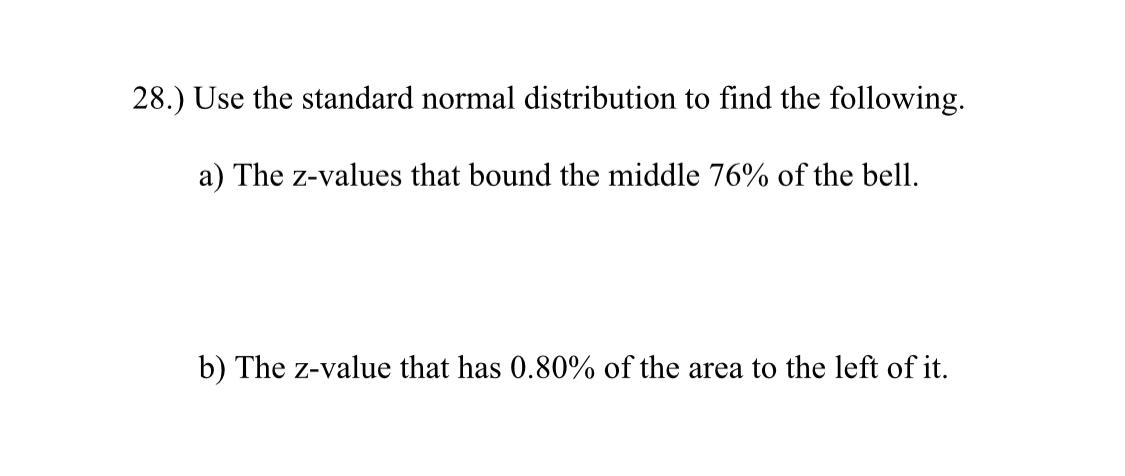 Solved 28.) Use the standard normal distribution to find the | Chegg.com
