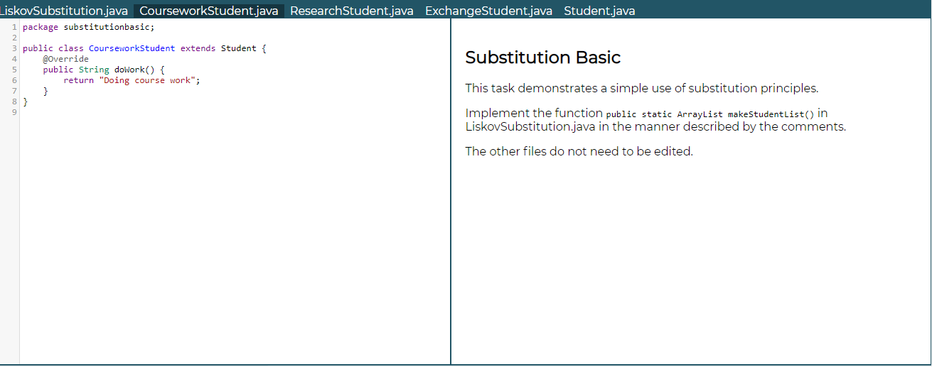 Solved /** LiskovSubstitution.java CourseworkStudent.java | Chegg.com
