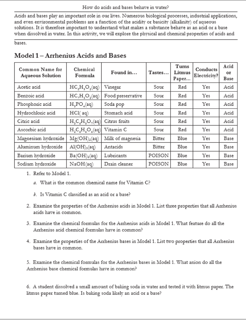 How do acids and bases behave in water? Acids and | Chegg.com