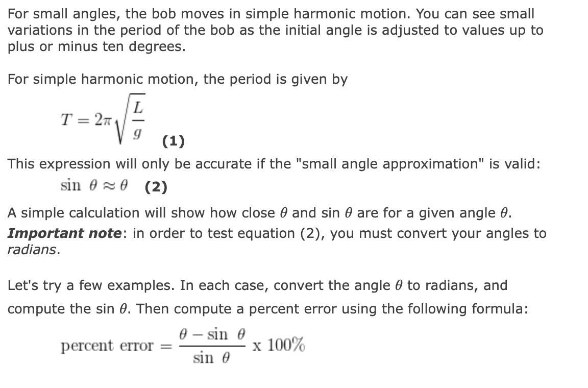Solved For small angles, the bob moves in simple harmonic | Chegg.com