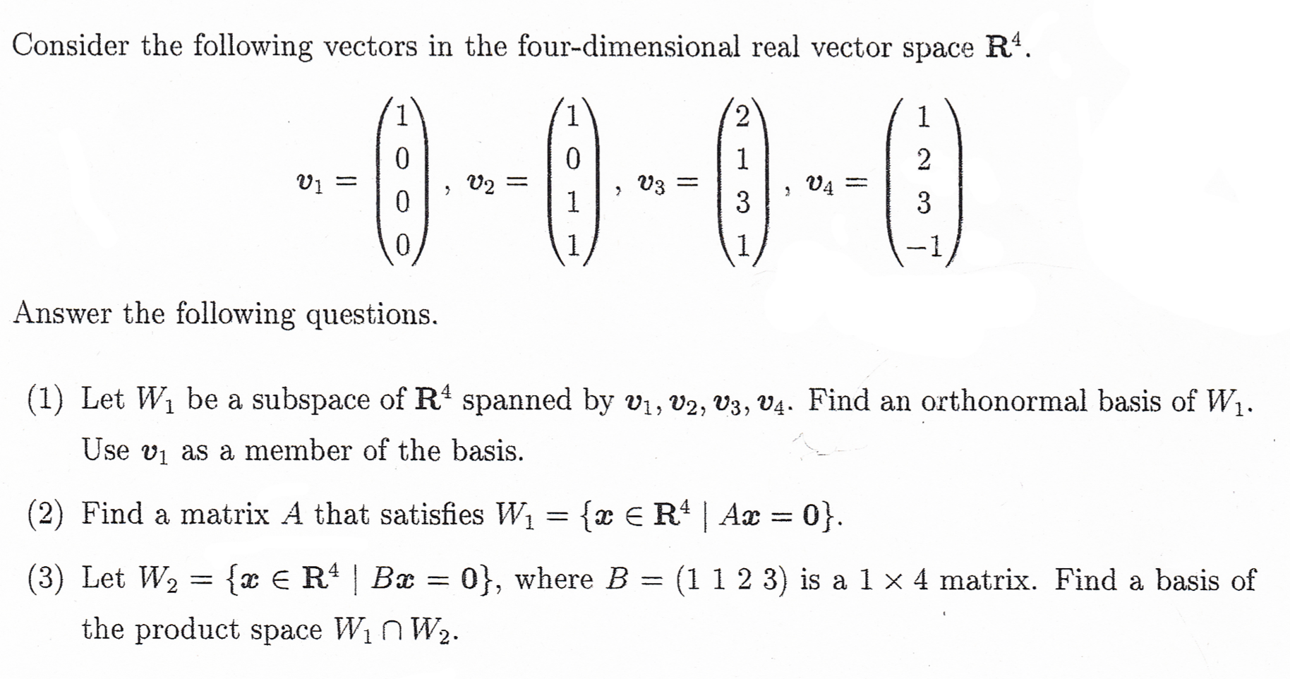 Solved Consider the following vectors in the | Chegg.com