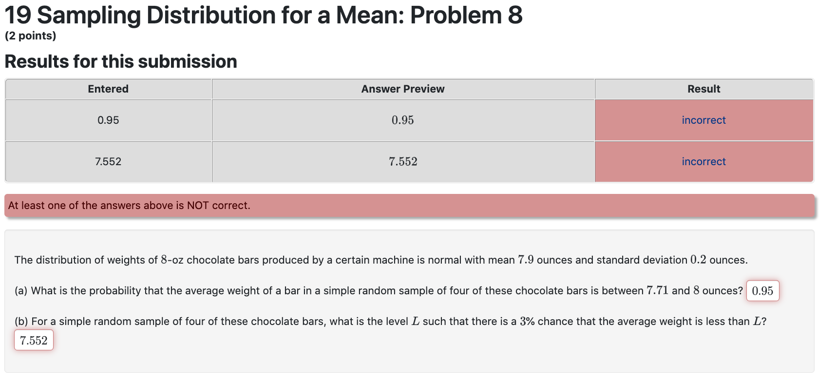Solved 19 Sampling Distribution for a Mean: Problem 8 ( 2 | Chegg.com
