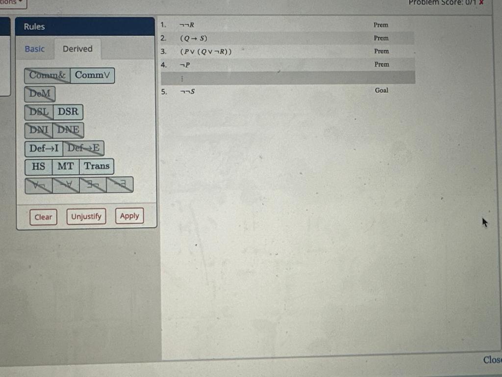 Solved \begin{tabular}{lll} 1. & ¬¬R & \\ 2. & (Q→S) & Prem | Chegg.com