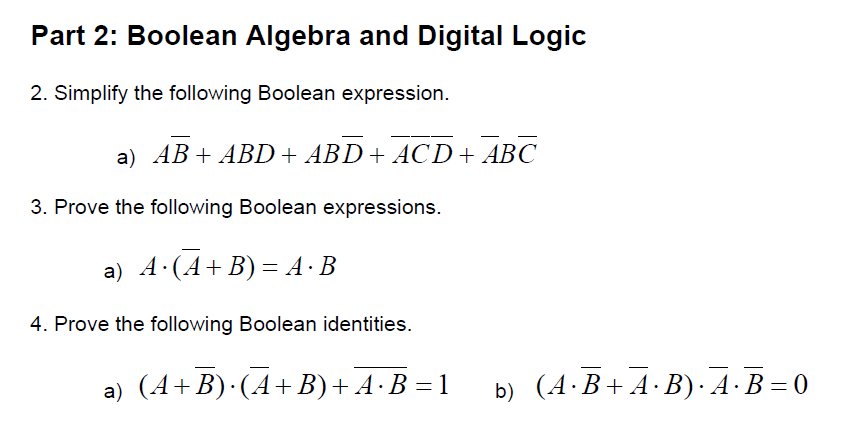 Solved Part 2: Boolean Algebra and Digital Logic 2. Simplify | Chegg.com