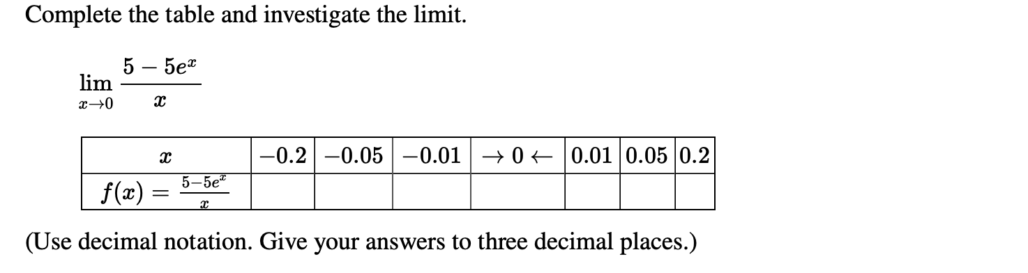 Solved Complete the table and investigate the limit. lim | Chegg.com