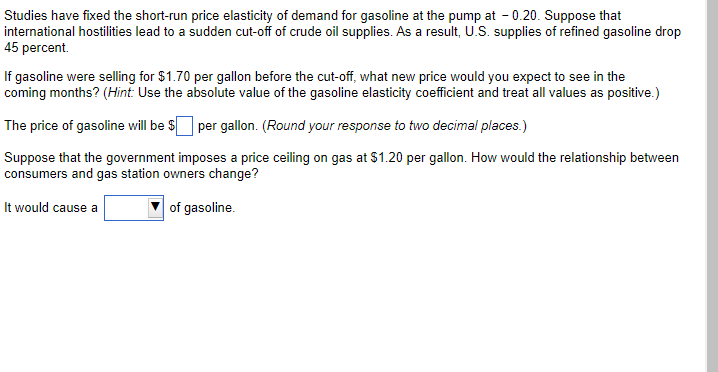 Solved Studies have fixed the short-run price elasticity of | Chegg.com