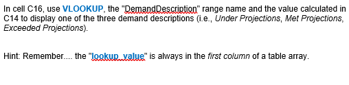 Solved In cell C16, ﻿use VLOOKUP, the "DemandDescription" | Chegg.com