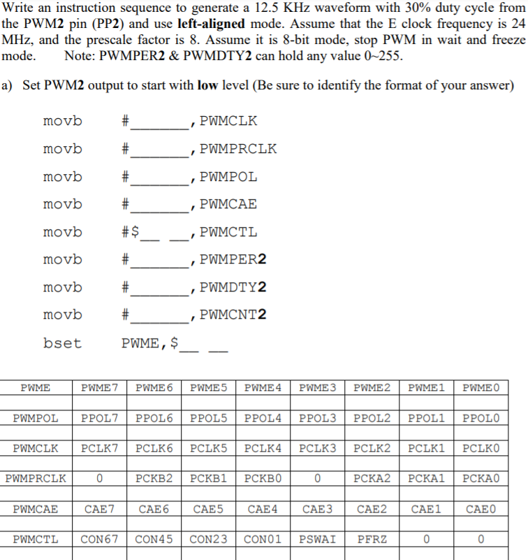 Write an instruction sequence to generate a 12.5 KHz | Chegg.com