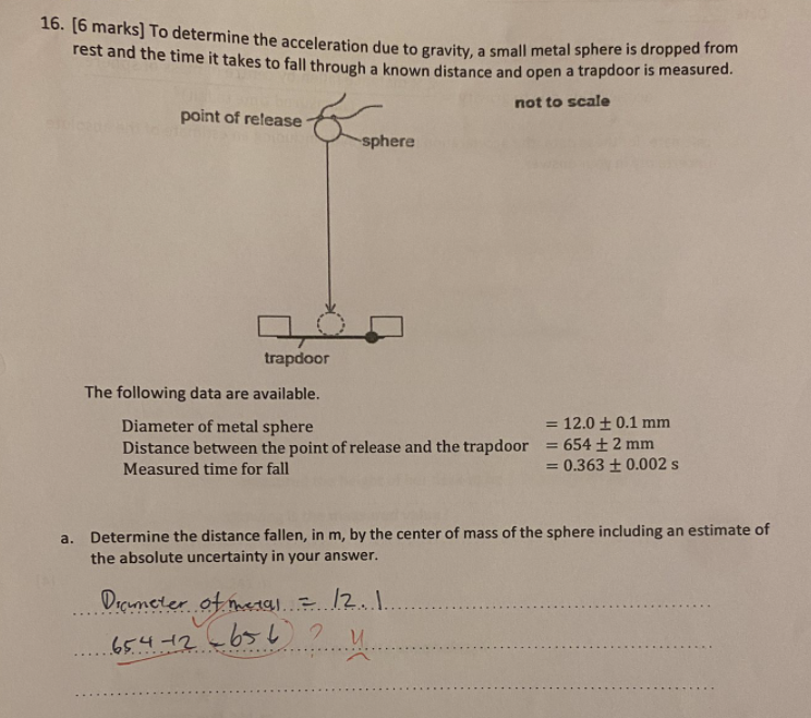 Solved 16. [6 marks] To determine the acceleration due to | Chegg.com