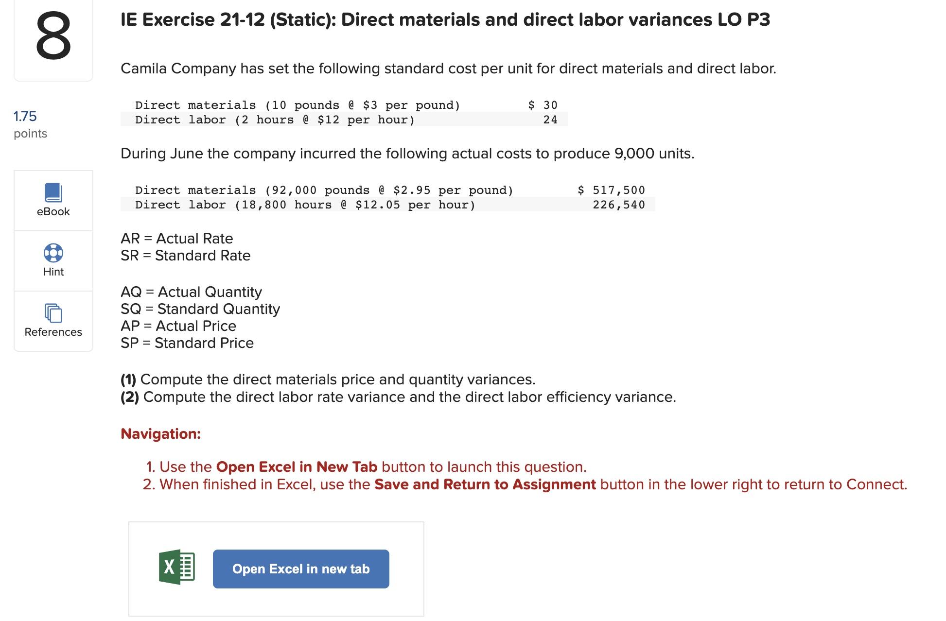 Solved IE Exercise 21-12 (Static): Direct materials and | Chegg.com