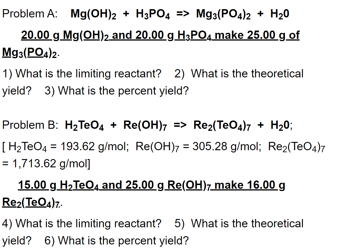 Solved Problem A: Mg(OH)2+H3PO4=Mg3(PO4)2+H2O Mg3(PO4)2. 1) | Chegg.com