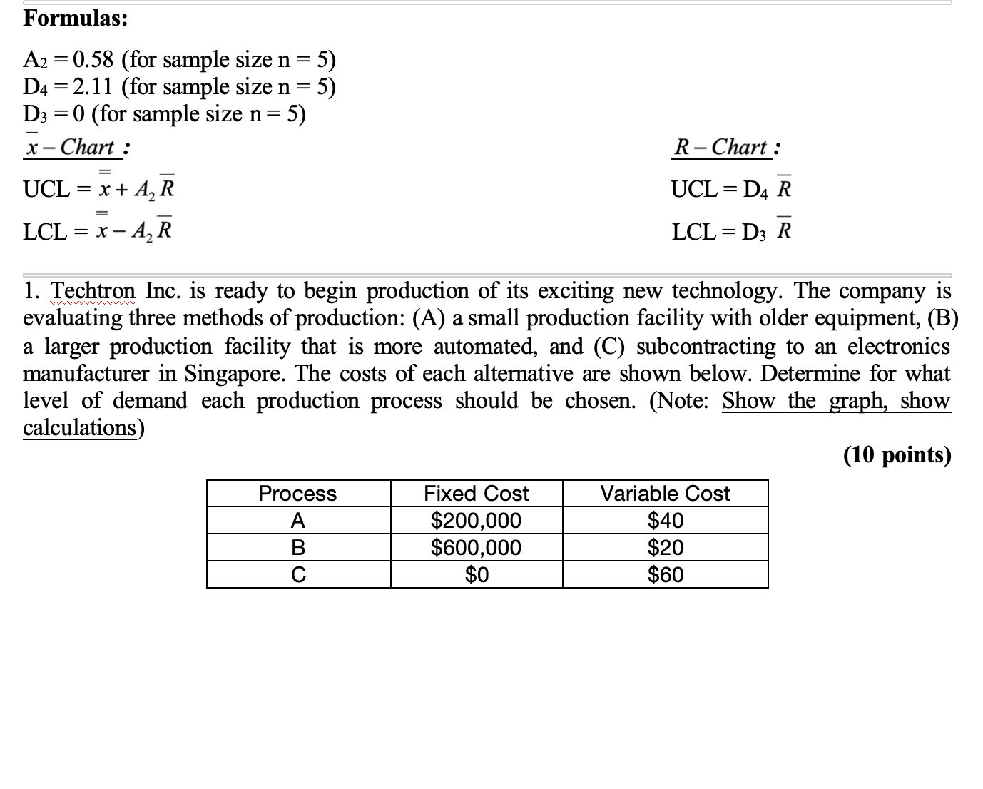 Solved Formulas: \begin{tabular}{ll} A2=0.58( for sample | Chegg.com