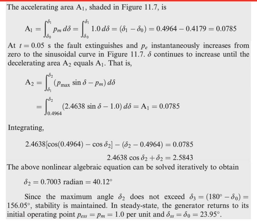 EXAMPLE 11.4 Equal-area criterion: transient | Chegg.com