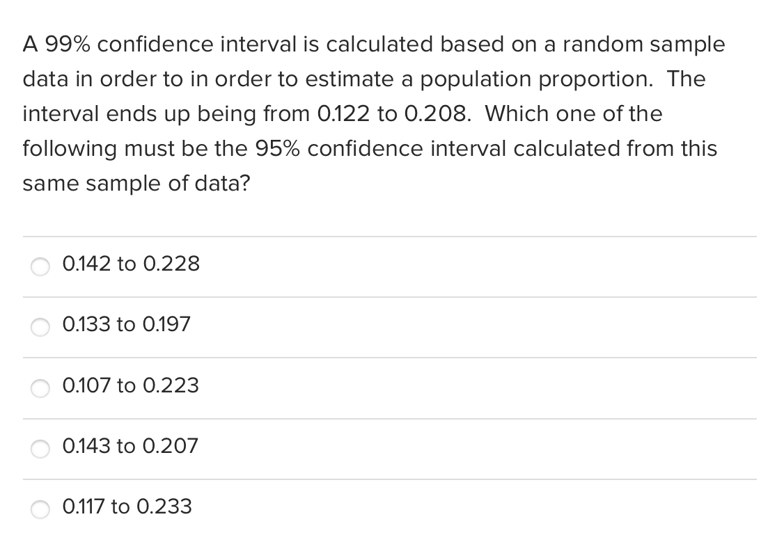 Solved A 99% ﻿confidence interval is calculated based on a | Chegg.com