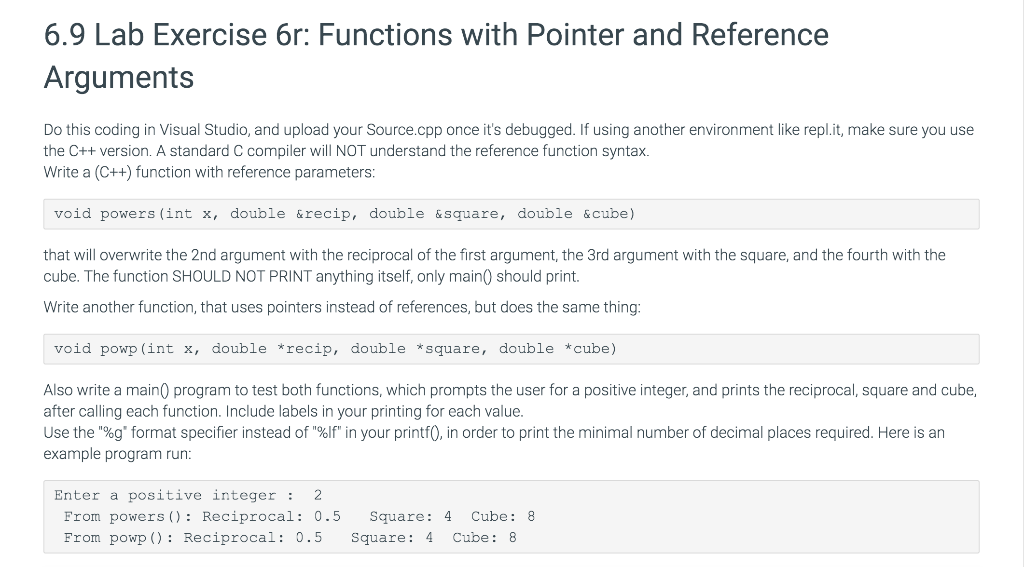 Solved 6.9 Lab Exercise 6r: Functions with Pointer and | Chegg.com