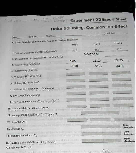 Solved Indoor OR p) Experiment 22 Report Sheet Molar | Chegg.com