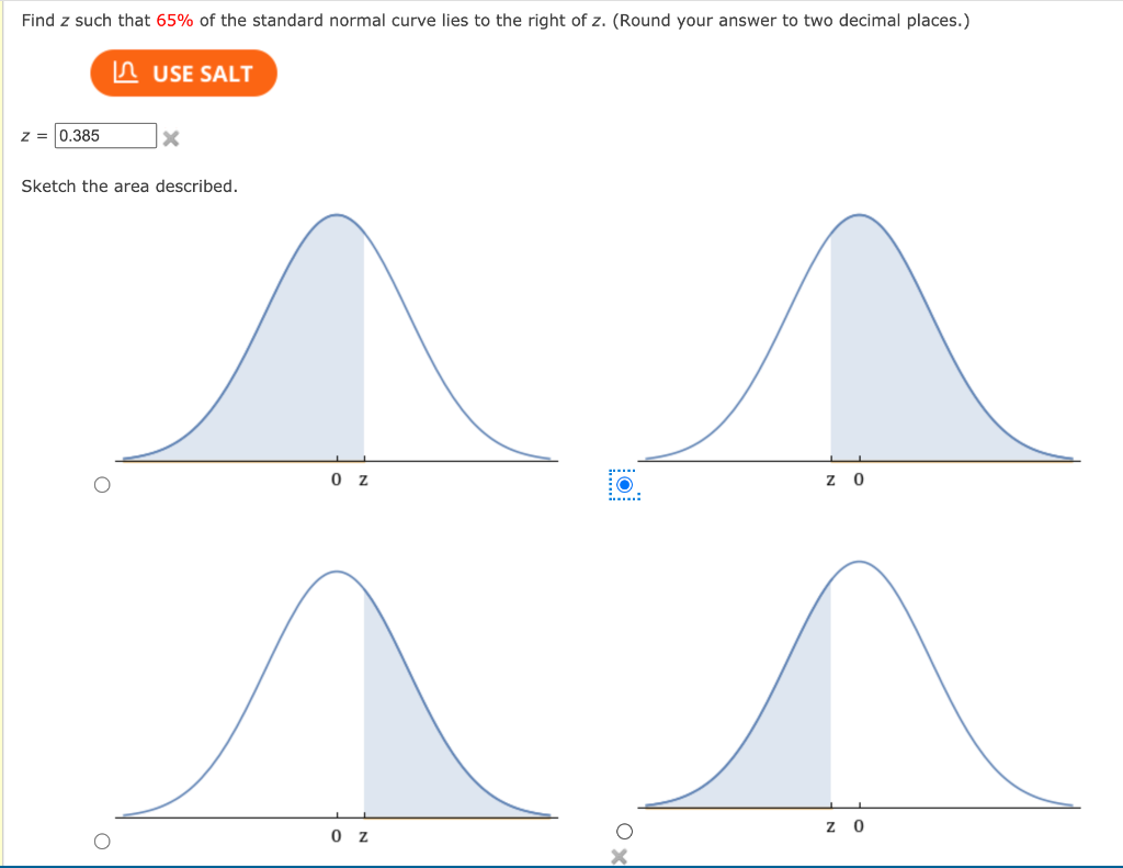 Solved Find z such that 65% of the standard normal curve | Chegg.com