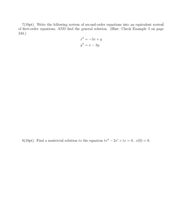 Solved 7(10pt. Write the following system of second-order | Chegg.com
