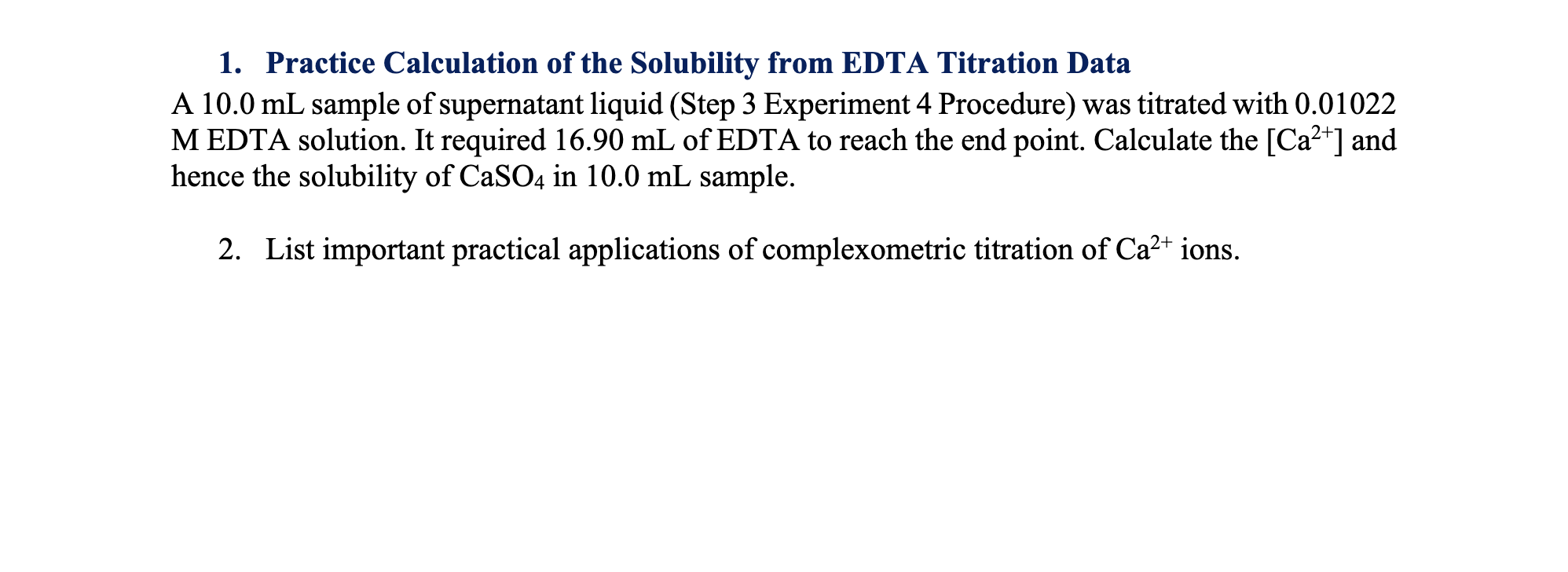 Solved 1. Practice Calculation of the Solubility from EDTA | Chegg.com