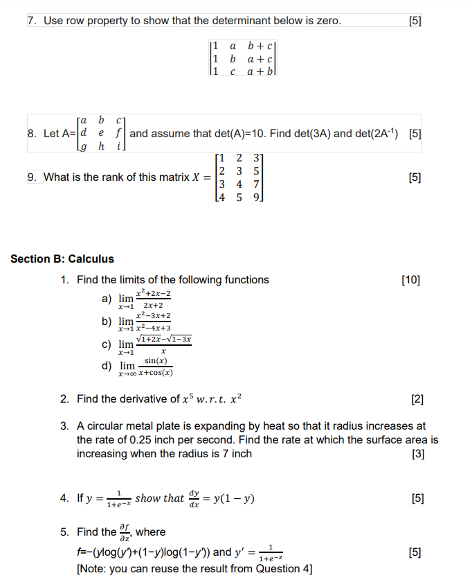 Solved 7. Use row property to show that the determinant | Chegg.com