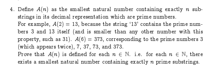 Solved 4. Define A(n) as the smallest natural number | Chegg.com
