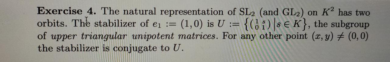 Solved Exercise 4. The natural representation of SL2( and | Chegg.com