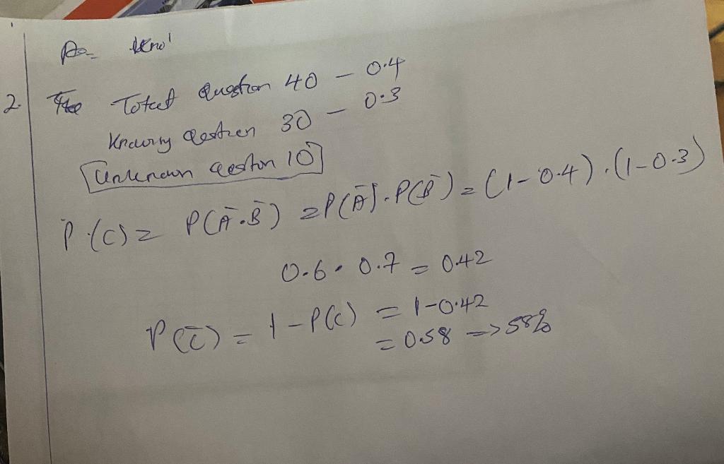 Solved using the probability theorem this was my solution | Chegg.com