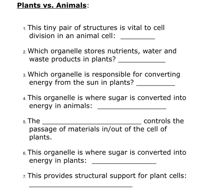Solved Plants vs. Animals: 1.This tiny pair of structures is | Chegg.com