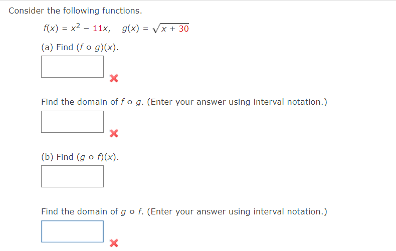 Solved Consider the following functions. f(x) = x2 - 11x, | Chegg.com
